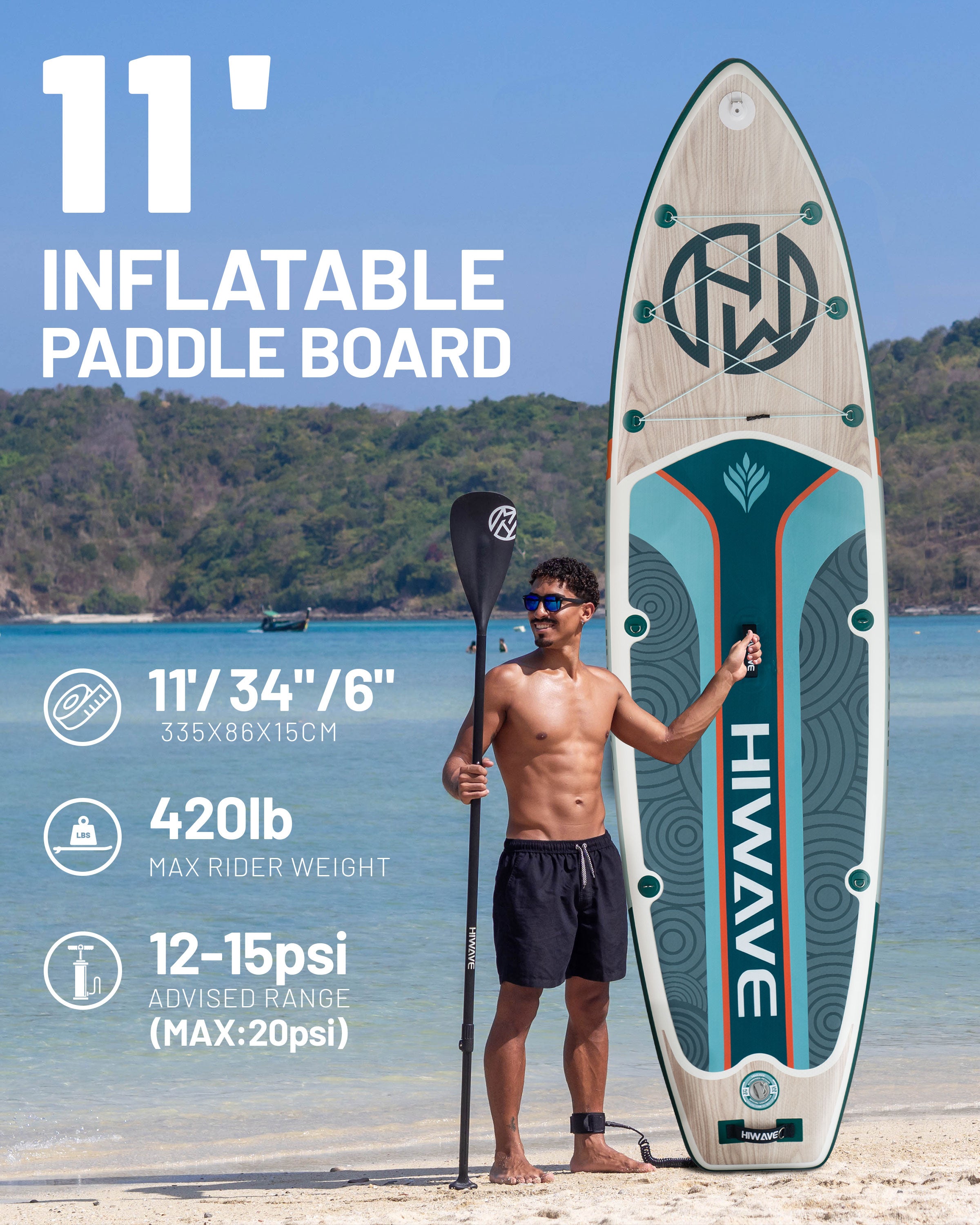 Inflatable Paddle Board 11 '* 34 "* 6" Extra Wide Sup Board, 420lb Cap ...